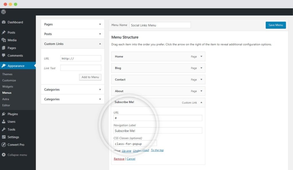 Trigger A Call To Action Using A Unique Css Class Or Id Button And Wordpress Menu Item